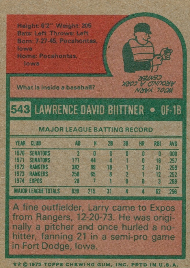 1975 Topps Mini Larry Bittner 543 Expos VG | eBay