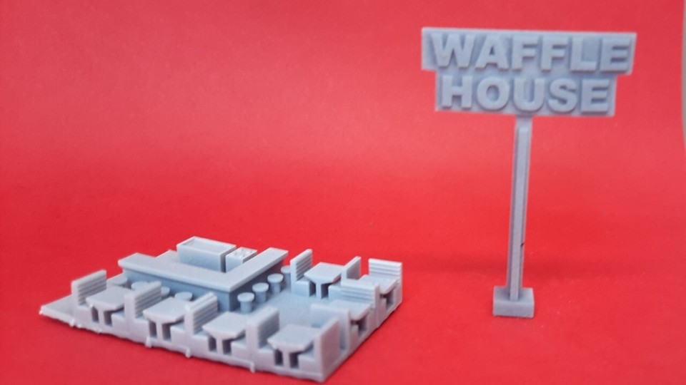 N Scale 1/160 Waffle House, interior and sign. Resin quality unpainted ...