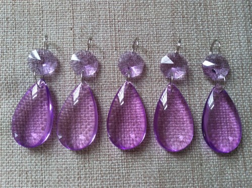 15Pcs 38mm Purple Crystal Tear Shape Pendant w/ Octagon Beads Sliver ...