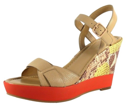 Cole Haan Women's Aislin Wedge Beige Sandal, Pecan Suede/Cork Sz