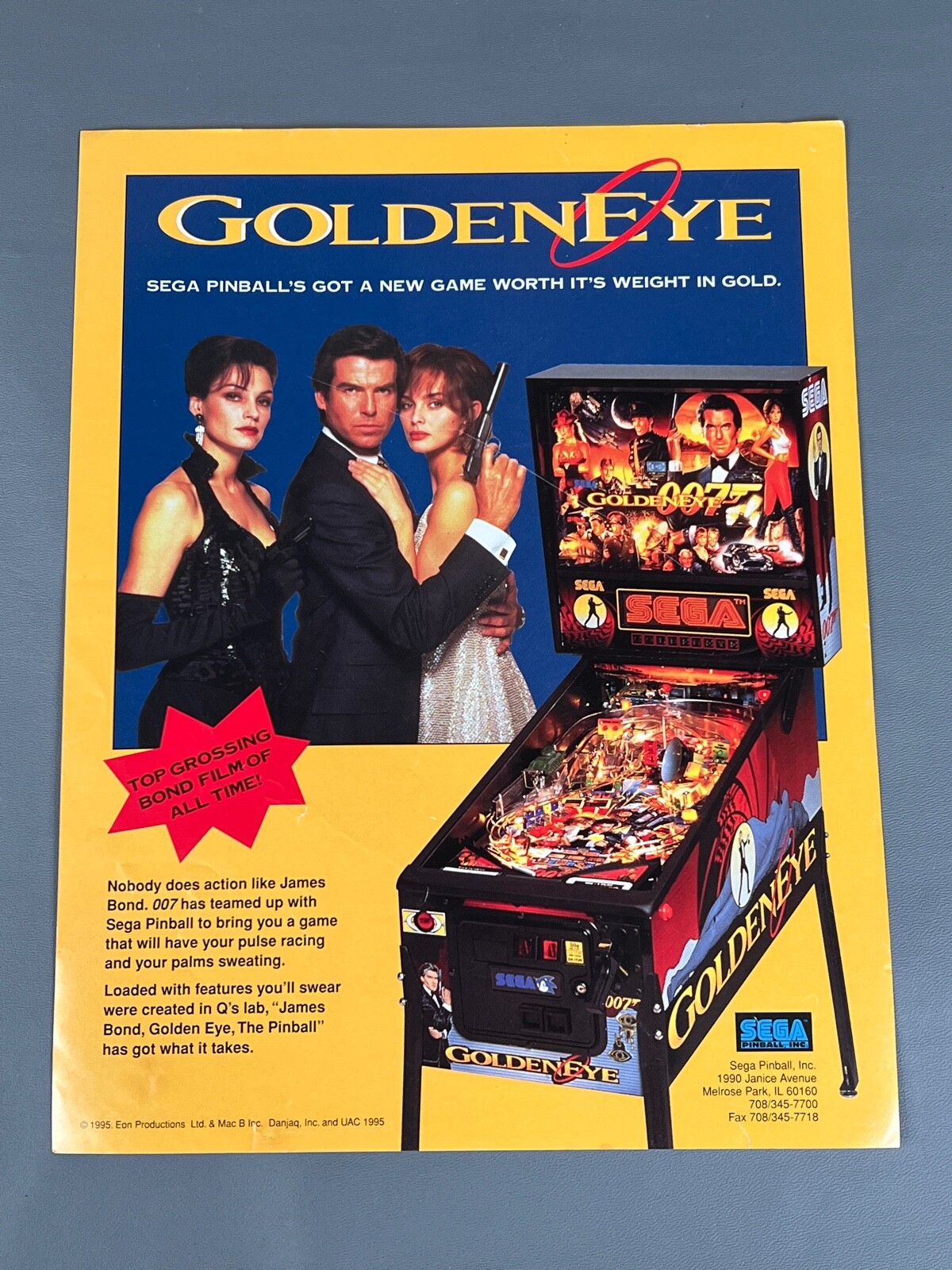 Goldeneye 007 Flyer New NOS PROMO Sega Pinball Machine Art Artwork ...