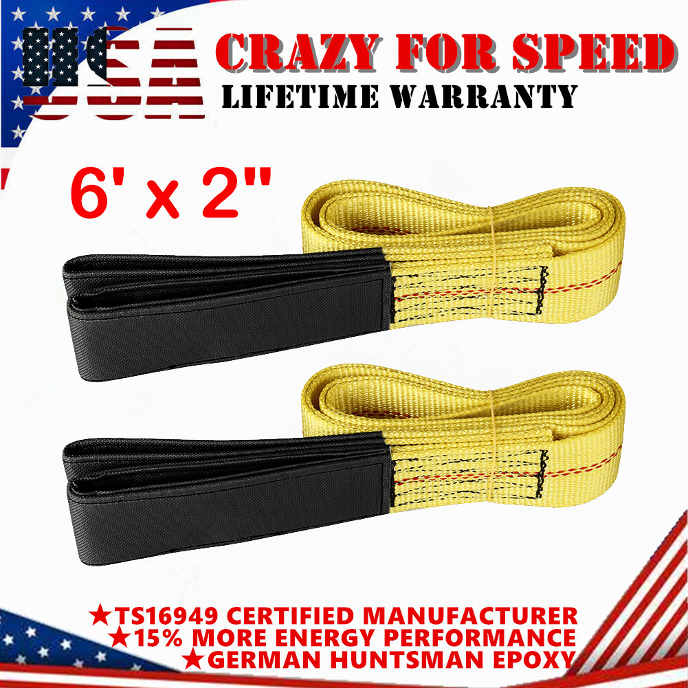 2 Pack 6'x2" Heavy Duty Nylon Sling Flat Loops Tow Lifting Strap Web ...