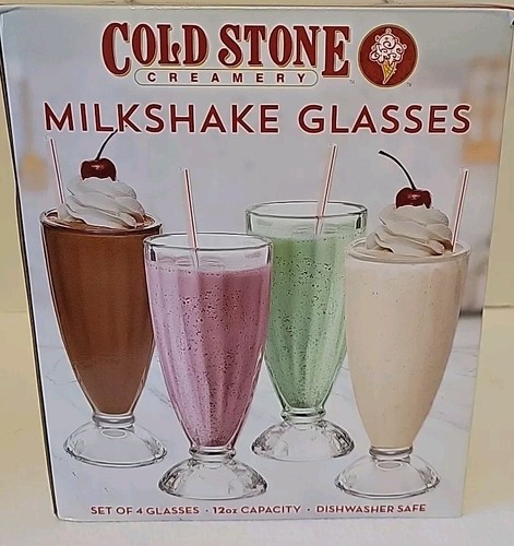 Set of 4 Cold Stone Creamery Tall 12 oz. Milkshake Glasses New In Open ...