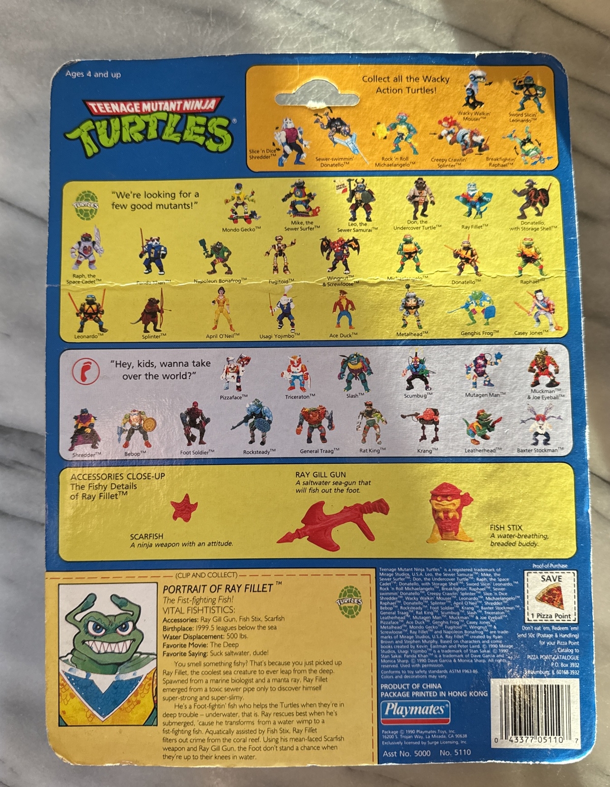 1990 Playmates TMNT Teenage Mutant Ninja Turtles Ray Fillet - Yellow ...