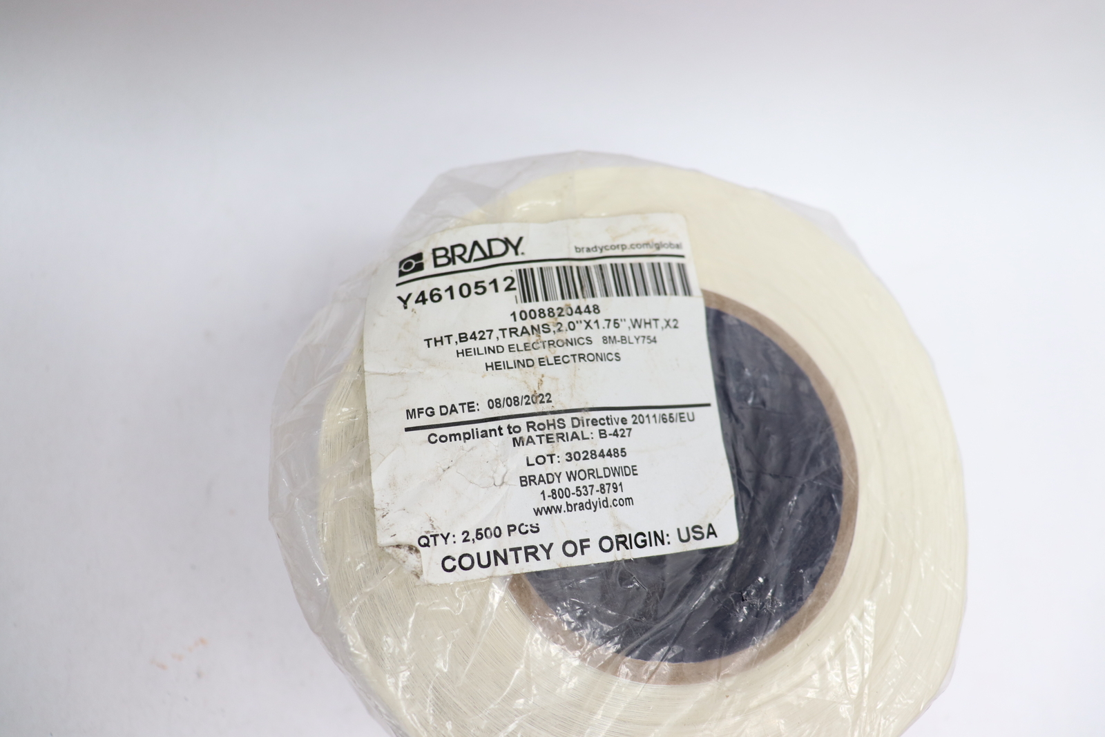 (2500-Pk) Brady THT B427 Trans 2.0X1.75 White 2AC Y4610512 for sale ...