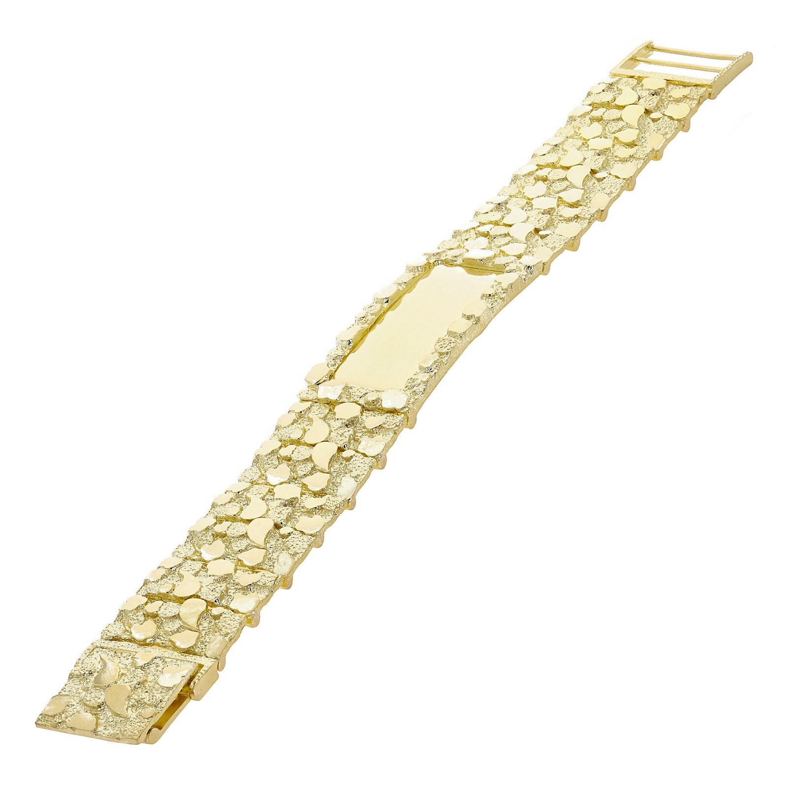14k Yellow Gold Solid Nugget ID Bracelet Adjustable 8-8.5" 31mm 99 ...