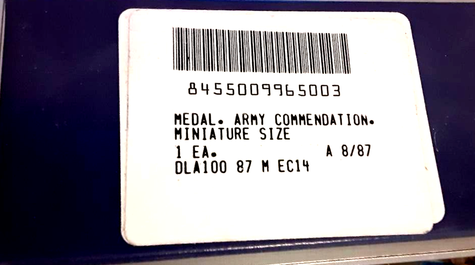 U.S. ARMY MINIATURE ARMY COMMENDATION MEDAL IN ORIGINAL CARDBOARD BOX ...