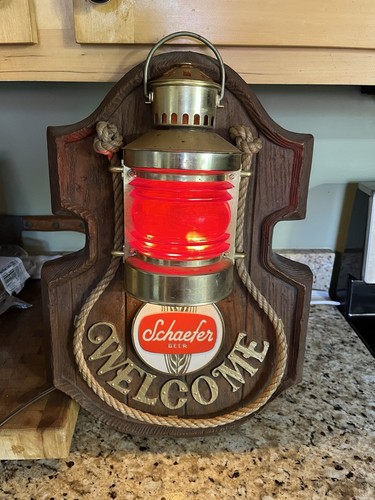** VINTAGE SCHAEFER BEER LIGHTED WELCOME SIGN NAUTICAL DECOR BAR PUB ...