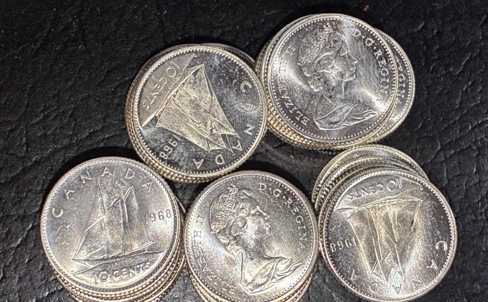 50-BU 1968 Canada Silver .500 10 Cents Canadian Coin 50% Silver ...