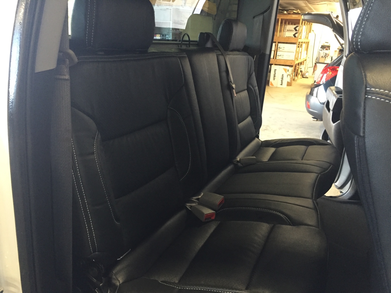 2014-2018 Silverado DOUBLE Cab WT KATZKIN Black Leather Seat Covers Kit ...