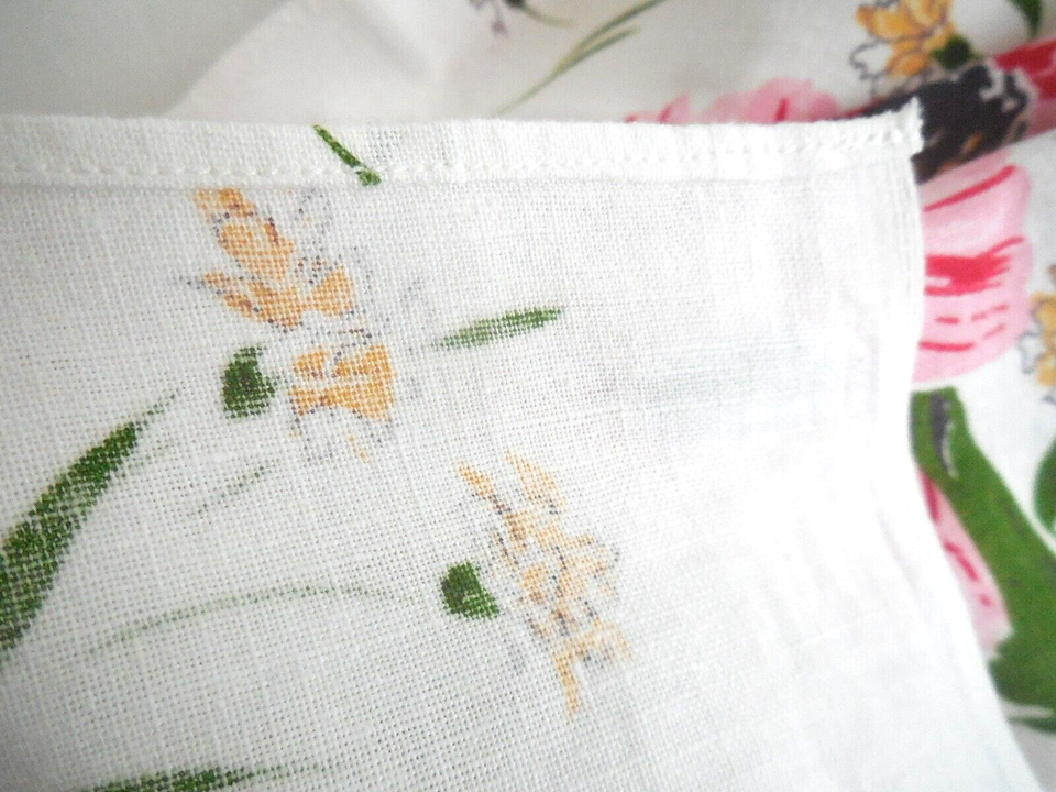 Tablecloth 52x70" White w Pink & Red Poppies Yellow Flowers Hvyweight ...