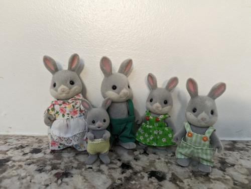 Calico critters sylvanian families Cottontail Gray Bunny Family Lot | eBay