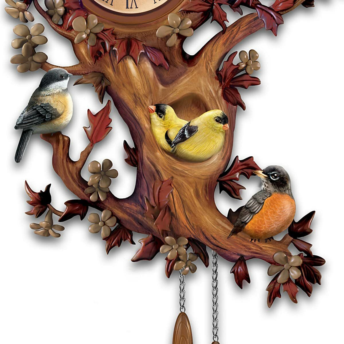The Bradford Exchange Treetop Chorus Songbird Sculptural Wall Clock ...