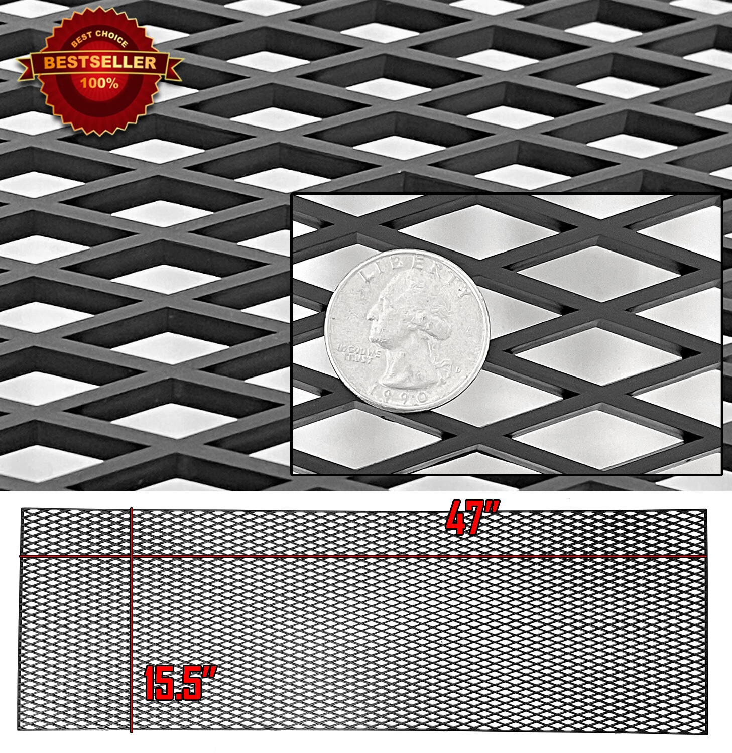 ABS Diamond 2D Mesh Air Dam Bumper Fender Hood Vent Intake Grille Fit ...