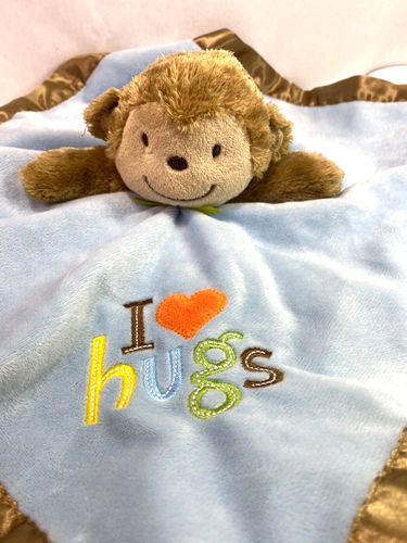 Carters Monkey I Love Hugs security lovey blue blanket with rattle | eBay