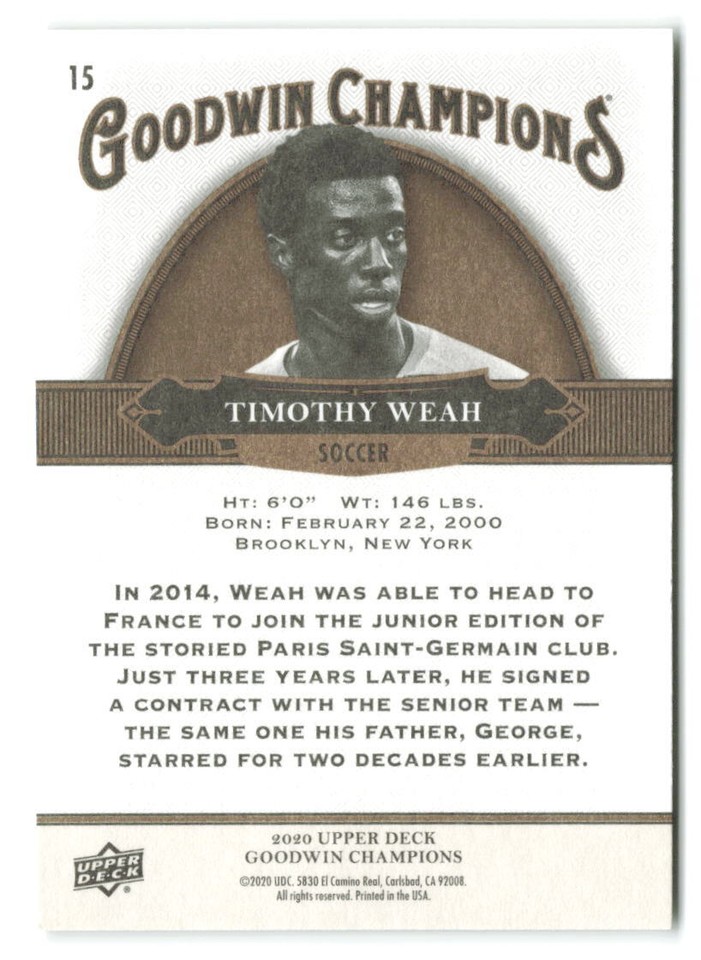 2020 Upper Deck Goodwin Champions Timothy Weah #15 MULTISPORT Card | eBay