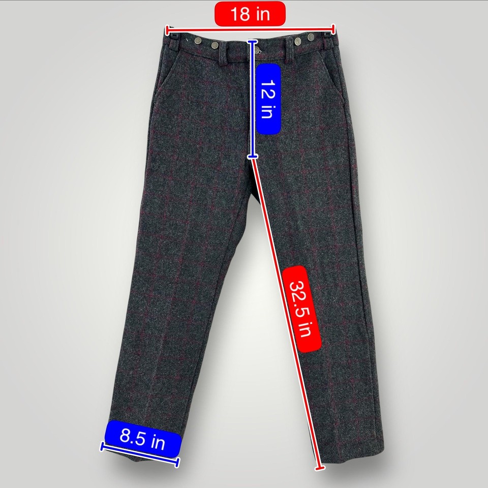 Codet Wool Pants Mens 36x32.5 Gray Windowpane Trousers 210R Suspender ...