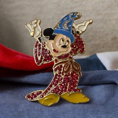 Large Sorcerer Mickey Mouse Rhinestone Enamel Disney Pin Brooch 2.5" | eBay