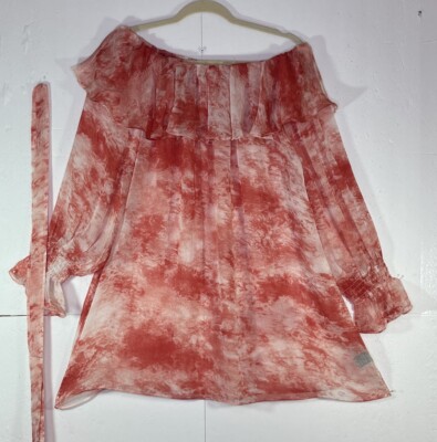 POL Top L Off Shoulder Ruffle Collar & Cuffs Sheer Long Tunic Or Mini ...