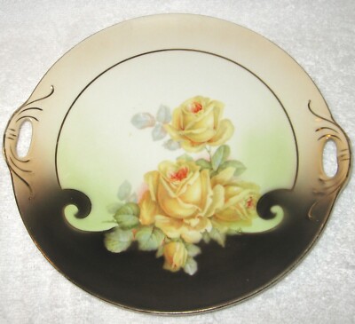 ANTIQUE OG OTTO GRUNERT GERMANY PORCELAIN 2 HANDLE CAKE PLATE YELLOW ...