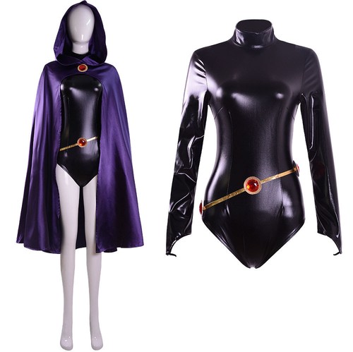 Teen Titans Raven Cosplay Costume Bodysuit Cloak Jumpsuits Halloween ...