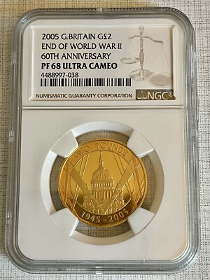 Great Britain 2005 End of World War II 60th Anniv. 2 Pounds Gold NGC ...