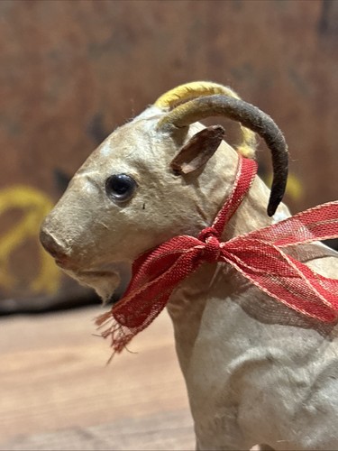 Antique PUTZ GERMANY Collared Paper Mache RAM . Glass Eyes. 4”x4” in ...