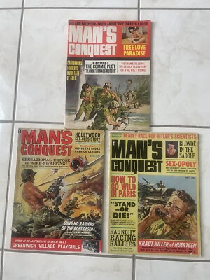 Lot of 3 Man's Conquest Magazines 1963-67 Nazi, Pinups, Fighting Nymphs ...