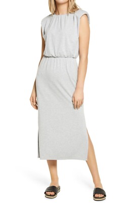 WAYF Padded Shoulder MIDI Dress in Heather Grey at Nordstrom, Size ...
