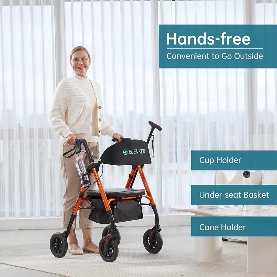 Deluxe ELENKER All-Terrain Rollator Walker Medical Seniors Wheelchair ...