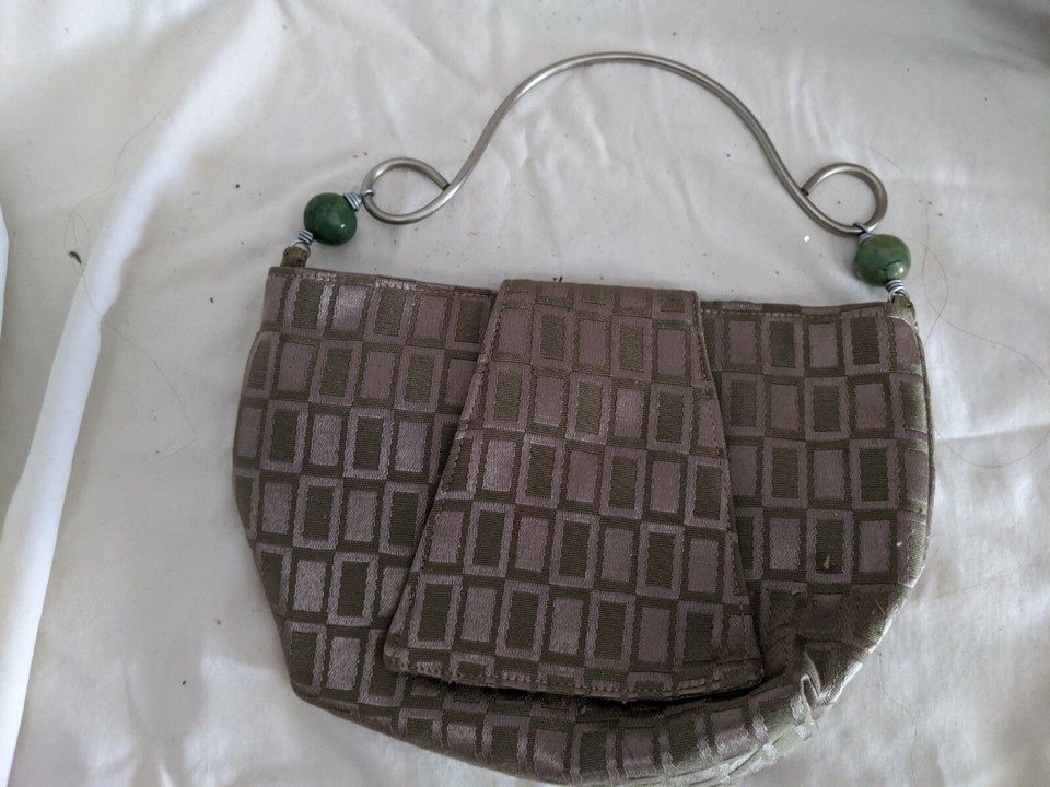 Wire handle Purse by DAS Silk green and sliver Small Purse | eBay