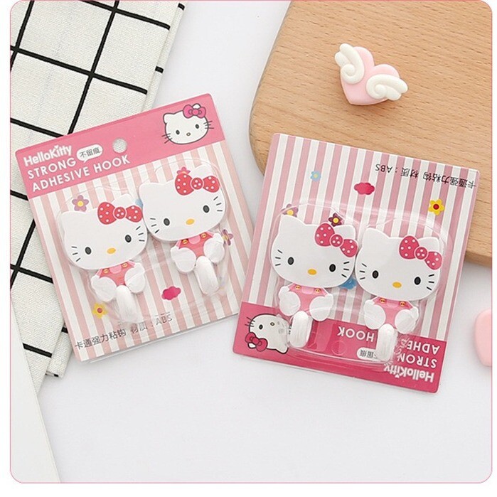 6Pcs Hello Kitty Cute Wall Hooks Strong Adhesive Hang Hooks Screwless ...