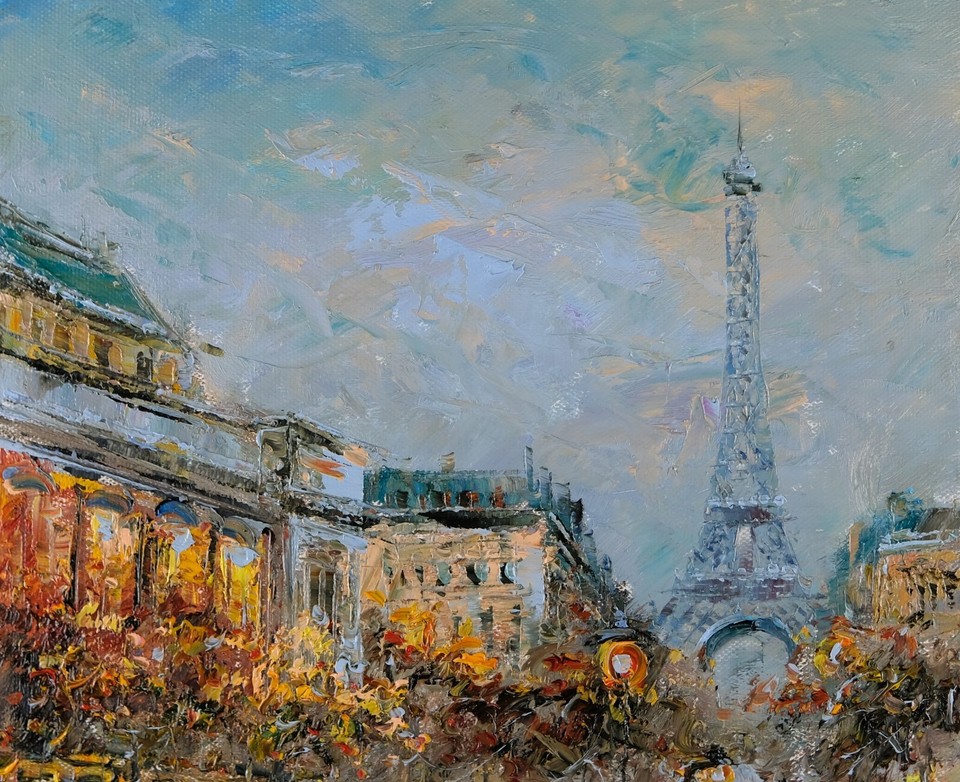 Frence Framed Oil Painting, Paris Eiffel Tower Cityscape, Signed by C ...
