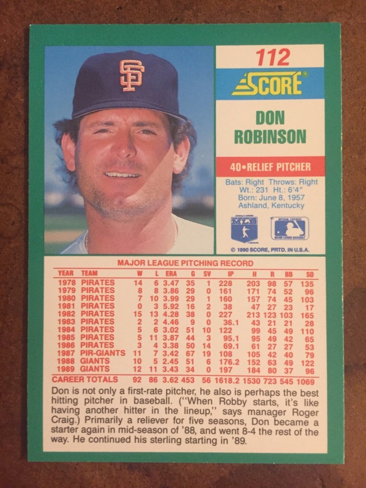 Don Robinson 112 Score 1990 MLB Baseball Trading Card | eBay