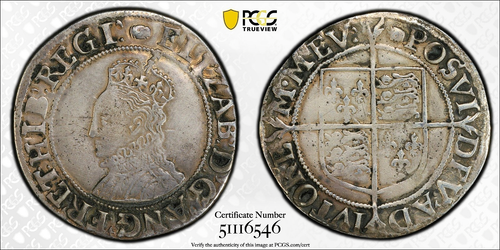 (1592-95) ENGLAND ELIZABETH I SHILLING LONDON MINT; MM: TUN PCGS XF ...