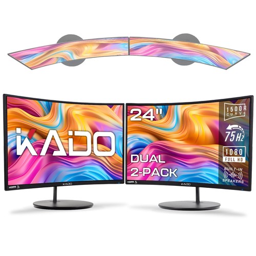 Kado Dual Monitor Setup - 2-Pack 24" Curved 1920x1080 Computer Monitor ...