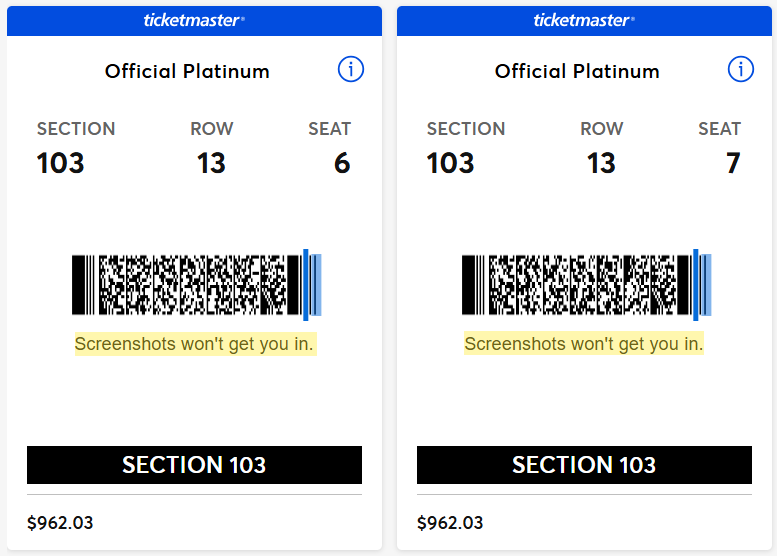 2 Tickets - Eagles at Las Vegas Sphere - Section 103 Row 13 Seats 6-7 ...