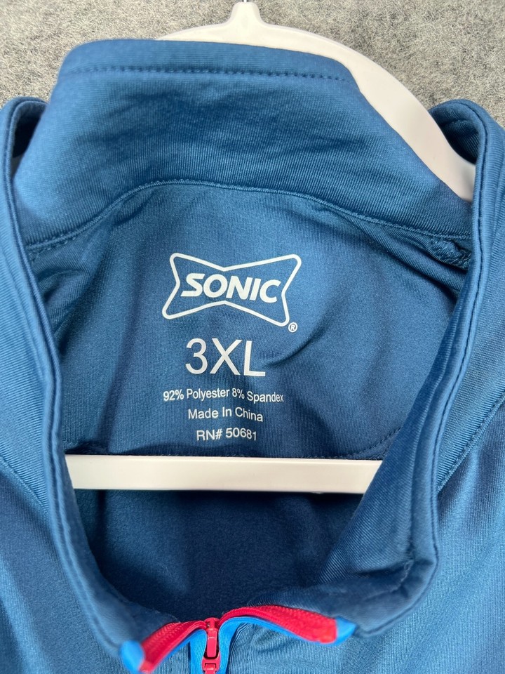 Sonic Jacket Mens 3XL Blue Logo Pullover Long Sleeve Pockets 1/4 Zip ...