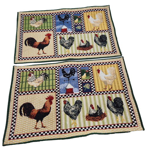 Hen Rooster Chicken Tapestry Placemats Country Farmhouse Set Of 2 Croft ...