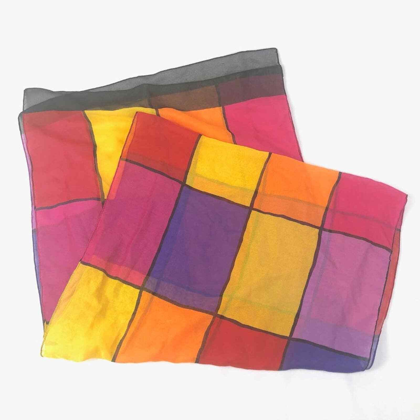 Vintage Sheer Color Block Sheer Accent Scarf - Gem