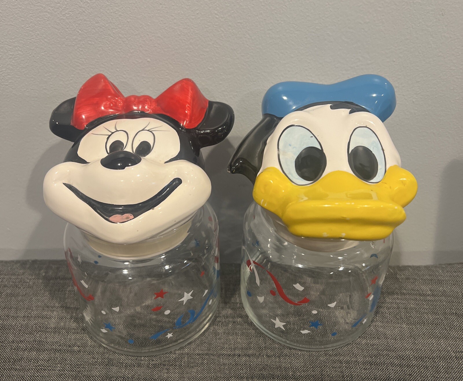 VTG Disney Donald Duck & Minnie Mouse Glass Candy Jars & Lids - Anchor ...