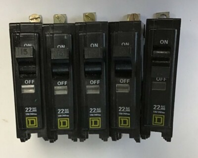 SQUARE D QOB115 22KA CIRCUIT BREAKER 15A 120/240VAC 1POLE****LOTOF5 ...