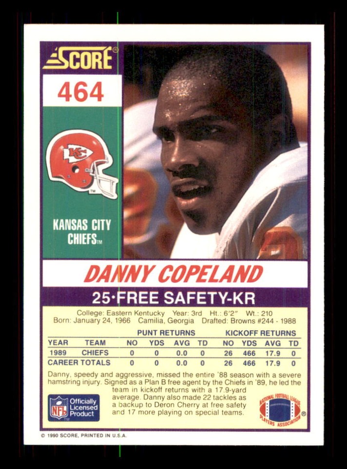 1990 Football 1990 Score Danny Copeland Kansas City Chiefs #464 RC1 | eBay