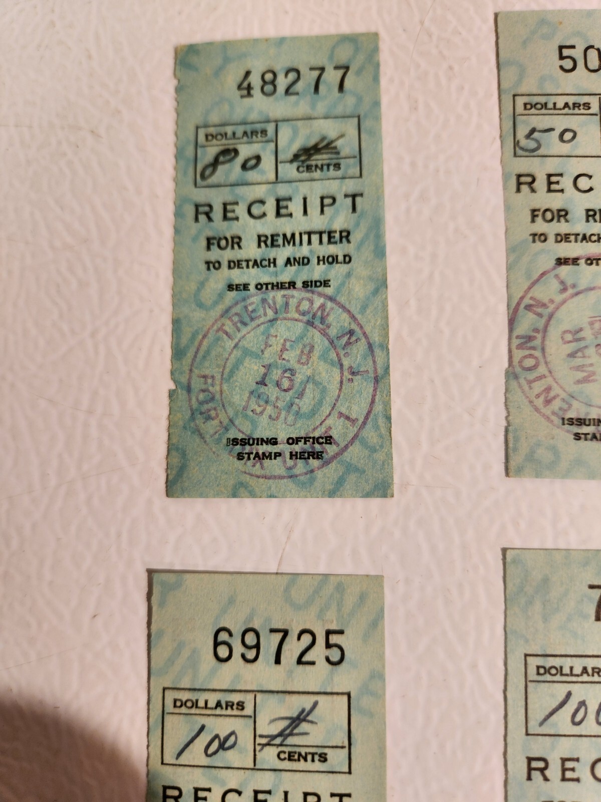 US Postal Money Order Receipts, Lot of 8, 1950 - 1951 Fort Dix, Trenton ...