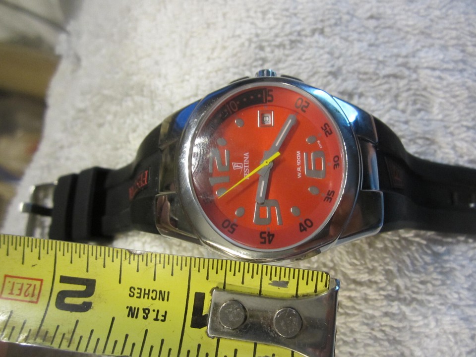 6717 FESTINA RED Dial Men's Watch w Date WR 100M Needs BATTERY,New NOS ...