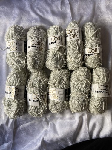 Vintage 10 skeins of BERNAT Cott'n Silk nubby yarn KHAKI color worsted ...