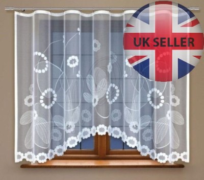 Modern jacquard window net curtain with curtain tape WHITE 63"x118" or ...