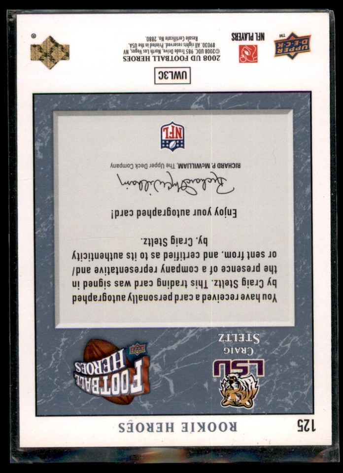 2008 UPPER DECK HEROES AUTOGRAPHS BLUE CRAIG STELTZ AUTO 0.86/250 LSU ...