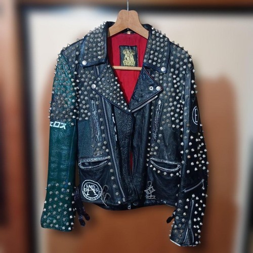 666 Leather Studded Anarchy Jacket L Black Vintage UK-made Motorcycle ...