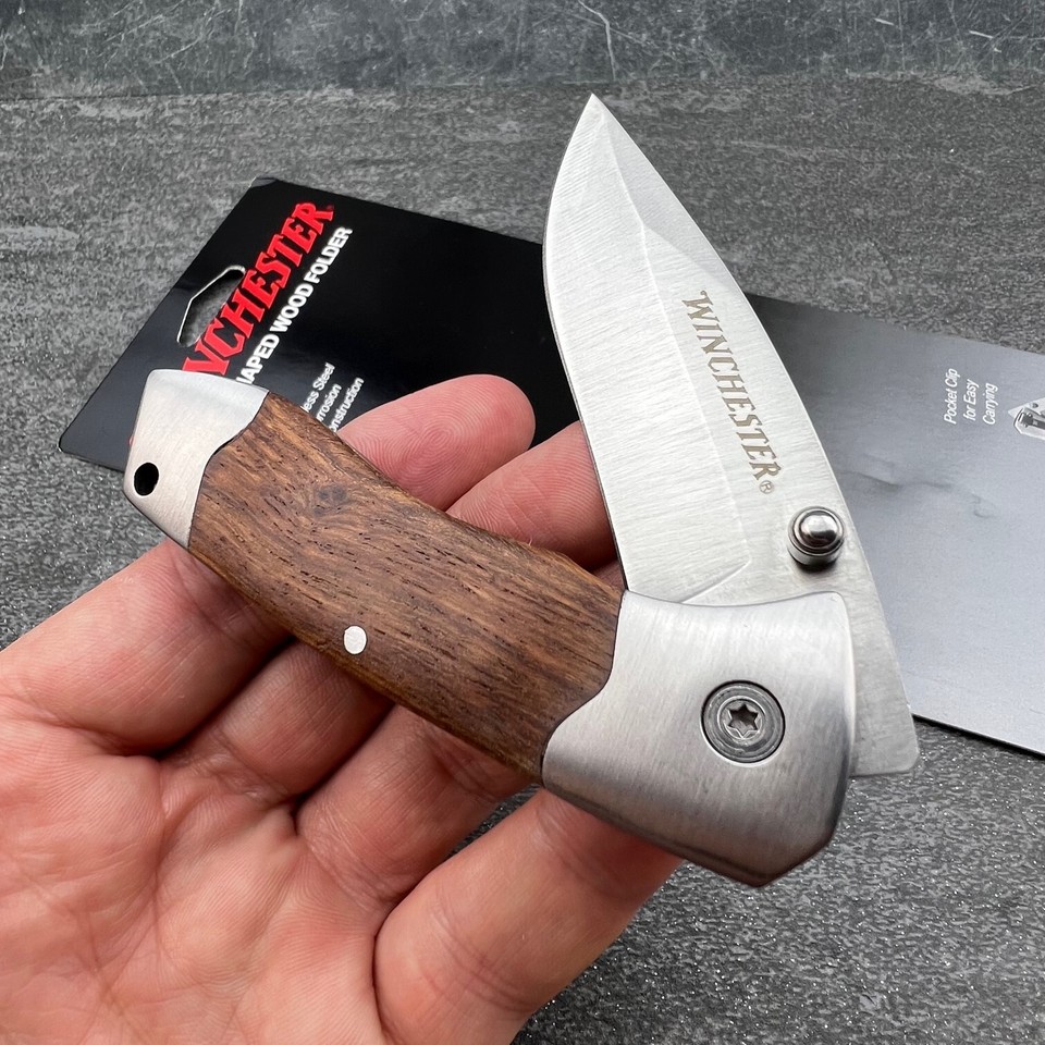 Winchester Rich Grain Wood Handles Folding Blade Everyday Carry Pocket ...
